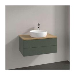 Villeroy & Boch Villeroy und Boch Antao Waschtisch-Unterschrank K19151HL 80x36x50cm, Hahnloch, Waschbeckenplattenfarbe honey oak, leaf green matt lacquer