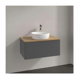 Villeroy & Boch Villeroy und Boch Antao Waschtisch-Unterschrank L30111GK mit Beleuchtung, 1 Auszug, 800 x 360 x 500 mm, Front mit Struktur, Anthracite Matt Lacquer / Honey Oak