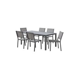 Calvi Gartentisch-Set f&uuml;r 6 Personen: Tisch + 6 St&uuml;hle &ndash; Aluminiumgestell &ndash; L 180 x T 90 x H 72 cm &ndash; Anthrazitgrau