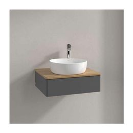 Villeroy & Boch Villeroy und Boch Antao Waschtisch-Unterschrank L07011GK mit Beleuchtung, 1 Auszug, 600 x 190 x 500 mm, Front ohne Struktur, Anthracite Matt Lacquer / Honey Oak