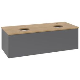 Villeroy & Boch Villeroy und Boch Antao Waschtisch-Unterschrank L35051GK mit Beleuchtung, 120x36x50cm, Hahnloch, Waschbeckenplattenfarbe honey oak, anthracite matt lacquer