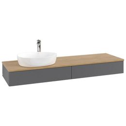 Villeroy & Boch Villeroy und Boch Antao Waschtisch-Unterschrank L15151GK mit Beleuchtung mit Struktur, 160x19x50cm, Hahnlochbohrung, Waschbeckenplattenfarbe honey oak, anthracite matt lacquer