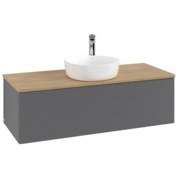Villeroy & Boch Villeroy und Boch Antao Waschtisch-Unterschrank L32151GK mit Beleuchtung mit Struktur, 120x36x50cm, Hahnloch, Waschbeckenplattenfarbe honey oak, anthracite matt lacquer