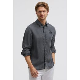 Langarmhemd Gaastra, Herren, Gr. L, Normalgr&ouml;&szlig;en, blau, Web, Material: 100% Leinen, bestickt, regular fit normal, 1-Knopf-Manschette, Hemden, mit Kentkragen