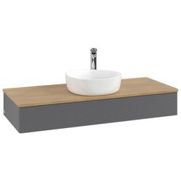 Villeroy & Boch Villeroy und Boch Antao Waschtisch-Unterschrank L10151GK mit Beleuchtung mit Struktur, 120x19x50cm, Hahnloch, Waschbeckenplattenfarbe honey oak, anthracite matt lacquer