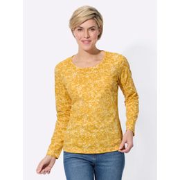 Langarmshirt Classic Basics "Langarm-Shirt", Damen, Gr. 36, gelb (ocker, gelb, bedruckt), 100% Baumwolle, gemustert, mehrfarbig, Rundhals, Shirts Langarmshirt
