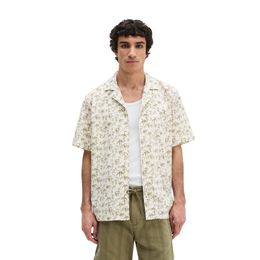 Marc O'Polo Kurzarmhemd MARC O'POLO, Herren, Gr. L, N-Gr, medium beige, Web, Obermaterial: 100% Baumwolle, regular fit normal, Hemden, regular mit sommerlichem Blattmotiv