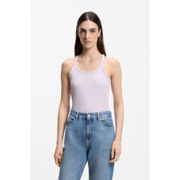 Ripptanktop BOSS Orange "Epetite Premium Damenmode", Damen, Gr. L (40), light, pastel lila 533, Single Jersey, Obermaterial: 98% Baumwolle, 2% Elasthan, unifarben, figurbetont h&uuml;ftlang, tiefer Rundhals, Tops, Slim Fit mit Logostickerei