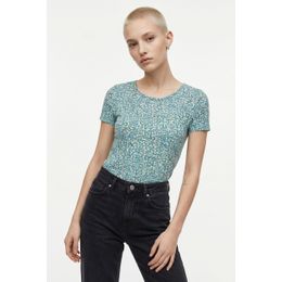 Kurzarmshirt Only "ONLBERA BACK LACE UP S/S TOP JRS NOOS", Damen, Gr. M, balsam gr&uuml;n aop:amalie multi flower, Jersey, Obermaterial: 95% Viskose, 5% Elasthan, bedruckt, regular fit normal, Rundhals, Shirts