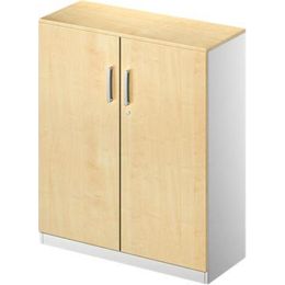 Sch&auml;fer Shop Sch&auml;fer Shop Genius Fl&uuml;gelt&uuml;renschrank TETRIS SOLID, 3 OH, B 800 mm, abschlie&szlig;bar, mit Abdeckplatte, Ahorn-Dekor/wei&szlig;alu
