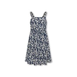Sommerkleid KIDS Only "KOGZALINA LIFE STRAP DRE", M&auml;dchen, Gr. 128, N-Gr, navy blazer, Web, Obermaterial: 100% Viskose, bedruckt, gebl&uuml;mt, figurumspielend normal, eckiger Ausschnitt, Kleider Sommerkleid, mit Cut-Out und Schleifendetail im R&uuml;cken