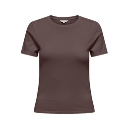 T-Shirt Only "ONLRILEY S/S TOPJRS", Damen, Gr. S, braun (chocolate martini), Jersey, Obermaterial: 96% Baumwolle, 4% Elasthan, unifarben, slim fit normal, Rundhals, Shirts T-Shirt, Baumwollmischung