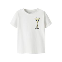 T-Shirt name it "NMMVUX SS TOP", Jungen, Gr. 104, hellwei&szlig; print:giraffe, Jersey, Obermaterial: 95% Baumwolle, 5% Elasthan, bedruckt, normal normal, Rundhals, Shirts T-Shirt, Baumwollmischung, regular fit
