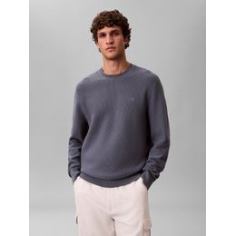 Rundhalspullover Calvin Klein "LS TEXTURED COTTON CREWNK SWEATE", Herren, Gr. L, anchor navy, Web, Obermaterial: 100% Baumwolle, l&auml;ssig geschnitten normal, Rundhals, eingesetzt Rippb&uuml;ndchen, Pullover Rundhalspullover, Regular fit mit Rundhalsausschnitt