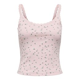 Tr&auml;gertop Only "ONLFENJA LACE TANK TOP BOX JRS", Damen, Gr. L, pale lila aop:ditsy floral jadeite, cloud dancer, Jersey, Obermaterial: 95% Baumwolle, 5% Elasthan, bedruckt, gebl&uuml;mt, regular fit normal, Rundhals, Tops Tr&auml;gertop, Baumwollmischung, Stretch, regular fit