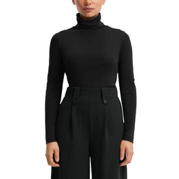 Rollkragenshirt QS, Damen, Gr. S, schwarz, Web, Obermaterial: 100% Baumwolle, unifarben, slim fit taillenbedeckt, ohne Ausschnitt, Shirts, mit Rollkragen