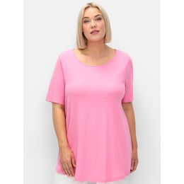 Longshirt sheego "Longshirt", Damen, Gr. 48/50, rosa (blumiges pink), 100% Baumwolle, unifarben, Rundhals, Shirts Longshirt