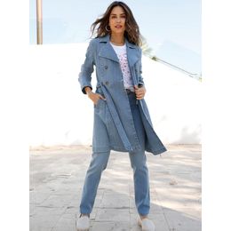 Trenchcoat Classic Basics, Damen, Gr. 38, blau (blau, bleached), 81% Baumwolle, 17% Polyester, 2% Elasthan, unifarben, unifarben mit Farbeinsatz, unifarben mit Farbeins&auml;tzen, M&auml;ntel