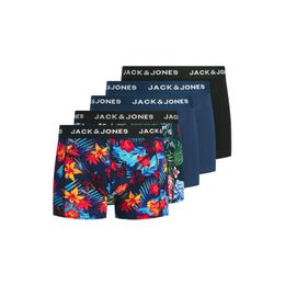 Jack & Jones Trunk JACK & JONES "JACOZZIE TRUNKS 5 PACK STYD", Herren, Gr. L, 5 Stk., navy blazer pack:schwarz, poseidon, pageant blau, night sky, Jersey, Obermaterial: 95% Baumwolle, 5% Elasthan, gemustert, unifarben mit Farbeinsatz, Unterhosen, Baumwollmischung, elastischer Bund