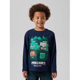 Langarmshirt name it "NKMAC MINECRAFT LS NREG TOP BOX NOOS BFU", Jungen, Gr. 116, navy blazer (blank), Jersey, Obermaterial: 100% Baumwolle, Basic h&uuml;ftbedeckend, Rundhals, abgesteppte Kante, Shirts Langarmshirt