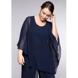 Longbluse sheego, Damen, Gr. 50, blau (marine), 100% Polyester, unifarben, Rundhals, Blusen Longbluse