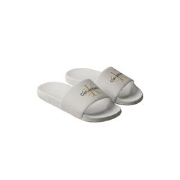 Badepantolette Calvin Klein "ESS SLIDE CV WN", Damen, Gr. 41, wei&szlig;, Textil, unifarben, Basic, Schuhe, Strandschuh, Flat mit CK-Stickerei