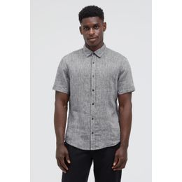 Kurzarmhemd CMPD, Herren, Gr. 4XL, Normalgr&ouml;&szlig;en, pure anthra, Web, Material: 100% Leinen, bestickt, figurbetont normal, angesetztes B&uuml;ndchen, Hemden, aus Leinen