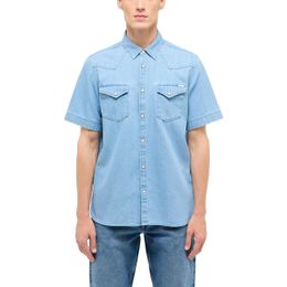 Kurzarmhemd Mustang "Herren Style Eloy", Herren, Gr. L, US-Gr&ouml;&szlig;en, blau 110, Denim/Jeans, 100% Baumwolle, unifarben, regular fit, Hemden