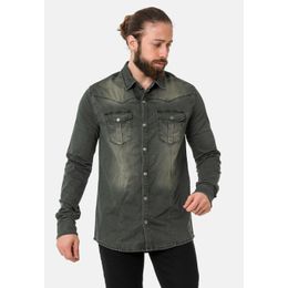 Cipo & Baxx Jeanshemd CIPO & BAXX "CH189", Herren, Gr. L, US-Gr&ouml;&szlig;en, khaki, 97% Baumwolle, 3% Elasthan, unifarben, regular fit, ohne Ausschnitt, 2-Knopf-Manschette, Hemden Jeanshemd, hochwertiger Denim-Stoff