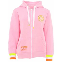 Kapuzensweatjacke Zwillingsherz, Damen, Gr. L/XL (L/XL), pink, Sweatware, Obermaterial: 50% Baumwolle, 50% Polyester, comfort fit h&uuml;ftbedeckend, V-Ausschnitt, Sweatjacken, Regular-Fit, Kapuze, Langarm, Rei&szlig;verschluss, Neon-Details