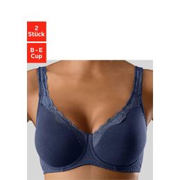 B&uuml;gel-BH Petite Fleur, Damen, Gr. 100, Cup D, blau (marine, wei&szlig;), Jersey, Obermaterial: 85% Baumwolle, 10% Polyamid, 5% Elasthan, BHs BH BH-Set B&uuml;gel-BH Spitzen-BH, aus Baumwolle mit breiteren Tr&auml;gern &ndash; auch ideal f&uuml;r gro&szlig;e Gr&ouml;&szlig;en