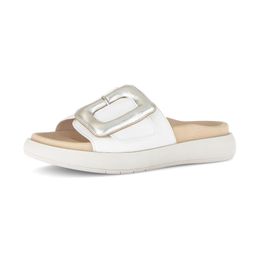 Pantolette Gabor, Damen, Gr. 36, wei&szlig;, silberfarben, Nappaleder, metallic, unifarben, Schuhe Pantolette, Plateau, Schlupfschuh, Sommerschuh mit gro&szlig;er Zierschnalle