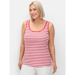 Tanktop sheego, Damen, Gr. 40, rosa (sorbet pink, ecru), 100% Baumwolle, Spitze:5% Elasthan, 95% Polyester, gemustert, gestreift, Rundhals, Tops Tanktop