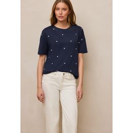 Rundhalsshirt STREET ONE STUDIO, Damen, Gr. 36, midnight muse, Web, 50% Baumwolle, 50% Modal, gemustert, normal normal, Rundhals, abgesteppt, Shirts Rundhalsshirt, Jersey