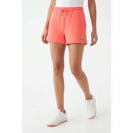 Sweatshorts Only "ONLMINNA SWEAT SHORTS CS SWT", Damen, Gr. L, N-Gr, fiery coral detail:Only badge, Sweatware, Obermaterial: 65% Polyester, 35% Baumwolle, unifarben, regular fit kurz, Hosen Sweatshorts, Materialmix, regular fit