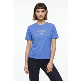 Kurzarmshirt Only "ONLDINA S/S CLUB TOP BOX JRS", Damen, Gr. L, ultramarine print:seashell, Jersey, Obermaterial: 100% Baumwolle, bedruckt, regular fit normal, Rundhals, Shirts, Baumwolle, regular fit, Rundhals