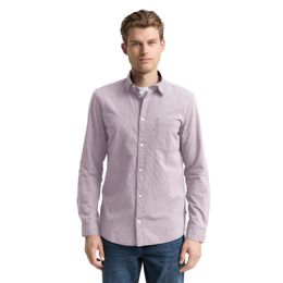 Langarmhemd Tom Tailor, Herren, Gr. L, N-Gr, rot stripe, Web, Obermaterial: 100% Baumwolle, Strukturmuster, unifarben, slim fit normal, Manschette, Hemden, mit Brust Tasche