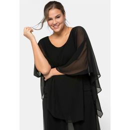 Longbluse sheego, Damen, Gr. 48, schwarz, 100% Polyester, unifarben, Rundhals, Blusen Longbluse