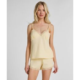 Hunkem&ouml;ller Schlafanzug HUNKEM&Ouml;LLER "Pyjama Set Jersey Spitze", Damen, Gr. M, gelb, 45% Viskose, 45% Baumwolle, 10% Elasthan, Homewear-Sets Schlafanzug