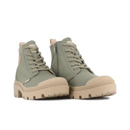 Schn&uuml;rstiefelette Palladium "PALLABASE TWILL", Damen, Gr. 39, vetiver, Textil, Schuhe Schn&uuml;rstiefelette, Schn&uuml;rstiefel, Schn&uuml;rboots aus Canvas mit Rei&szlig;verschluss