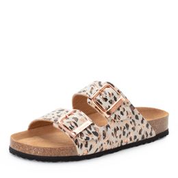 Pantolette Tamaris, Damen, Gr. 36, beige, Lederimitat, Basic, Schuhe Pantolette, Schlupfschuh, Flats mit verstellbaren Schnallen
