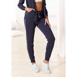 Relaxhose Kangaroos, Damen, Gr. 32/34, N-Gr, blau (marine), Interlock, Obermaterial: 60% Baumwolle, 40% Polyester, unifarben, Basic, Basic lang, Hosen Relaxhose Homewear Hose, mit kontrastfarbenem Piping, Loungewear
