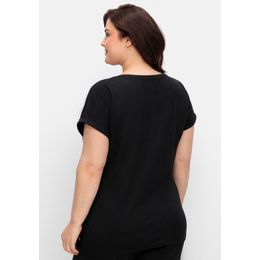 Kurzarmshirt sheego "T-Shirt", Damen, Gr. 40/42, schwarz, 50% Baumwolle, 50% Modal, gemustert, mehrfarbig, Rundhals, Shirts