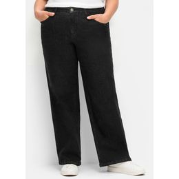 5-Pocket-Jeans sheego, Damen, Gr. 46, Normalgr&ouml;&szlig;en, schwarz (schwarz denim), 99% Baumwolle, 1% Elasthan, unifarben, lang, Jeans 5-Pocket-Jeans