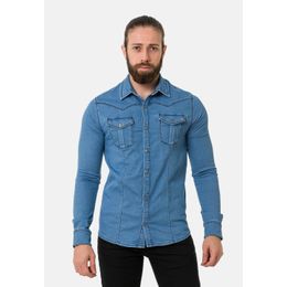 Cipo & Baxx Jeanshemd CIPO & BAXX "CH189", Herren, Gr. L, US-Gr&ouml;&szlig;en, iceblau, 97% Baumwolle, 3% Elasthan, unifarben, regular fit, ohne Ausschnitt, 2-Knopf-Manschette, Hemden Jeanshemd, hochwertiger Denim-Stoff