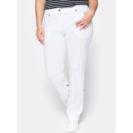Cargohose sheego, Damen, Gr. 104, Langgr&ouml;&szlig;en, wei&szlig;, 97% Baumwolle, 3% Elasthan, unifarben, Hosen Cargohose