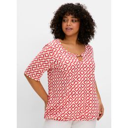 T-Shirt sheego "T-Shirt", Damen, Gr. 44/46, orange (hummer, gemustert), 95% Viskose, 5% Elasthan, gemustert, Rundhals, Shirts T-Shirt