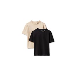 T-Shirt Calvin Klein Jeans, Jungen, Gr. 16 (176), humus, pvhschwarz, Single Jersey, Obermaterial: 100% Baumwolle, unifarben, regular fit normal, Rundhals, abgesteppte Kante, Shirts T-Shirt, Regular Fit, reine Baumwolle, gestickter Logoschriftzug