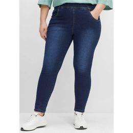Jeansjeggings sheego, Damen, Gr. 42, Normalgr&ouml;&szlig;en, blau (dunkelblau denim), 76% Baumwolle, 22% Polyester, 2% Elasthan, unifarben, lang, Jeans