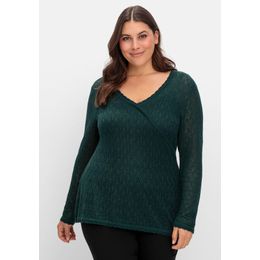 V-Ausschnitt-Pullover sheego "V-Ausschnitt-Pullover", Damen, Gr. 44/46, gr&uuml;n (tiefgr&uuml;n), 55% Viskose, 45% Polyamid, unifarben, Pullover